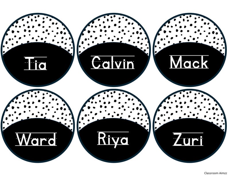 Printable Round Black and White Student Name Labels, Bulletin Board ...