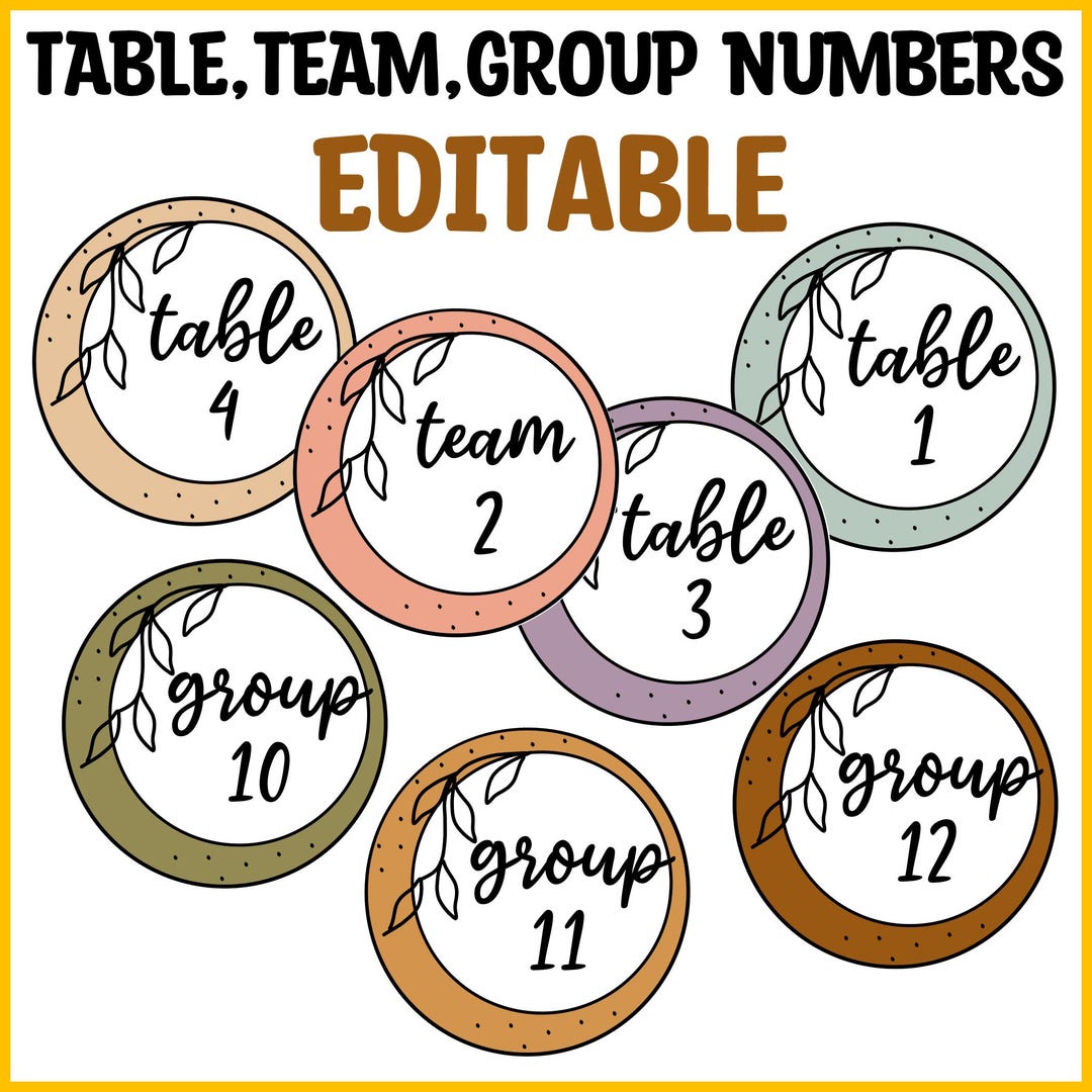 Back to School Printable Table Numbers, Boho Neutral Table, Team and ...