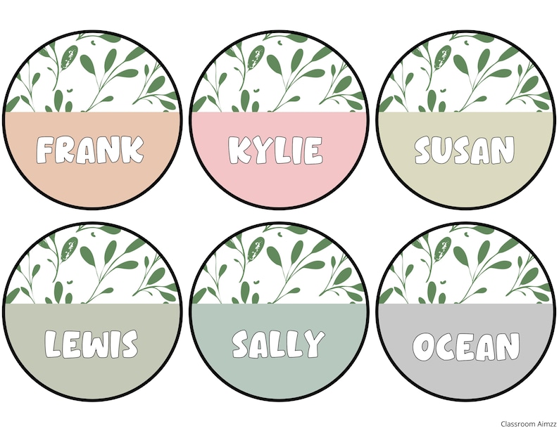 Printable Botanical Student Name Labels, Boho Neutral Student Name ...