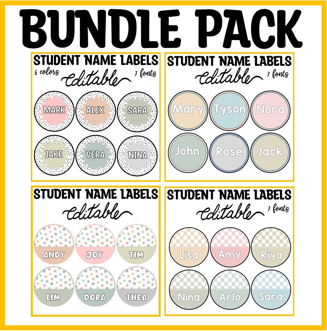 Printable Boho Neutral Name Labels, Round Student Nametags Bundle Pack ...
