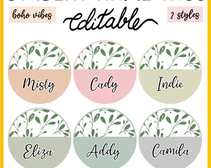 Printable Boho Dotty Student Name Labels, Calm Colors Classroom Labels ...