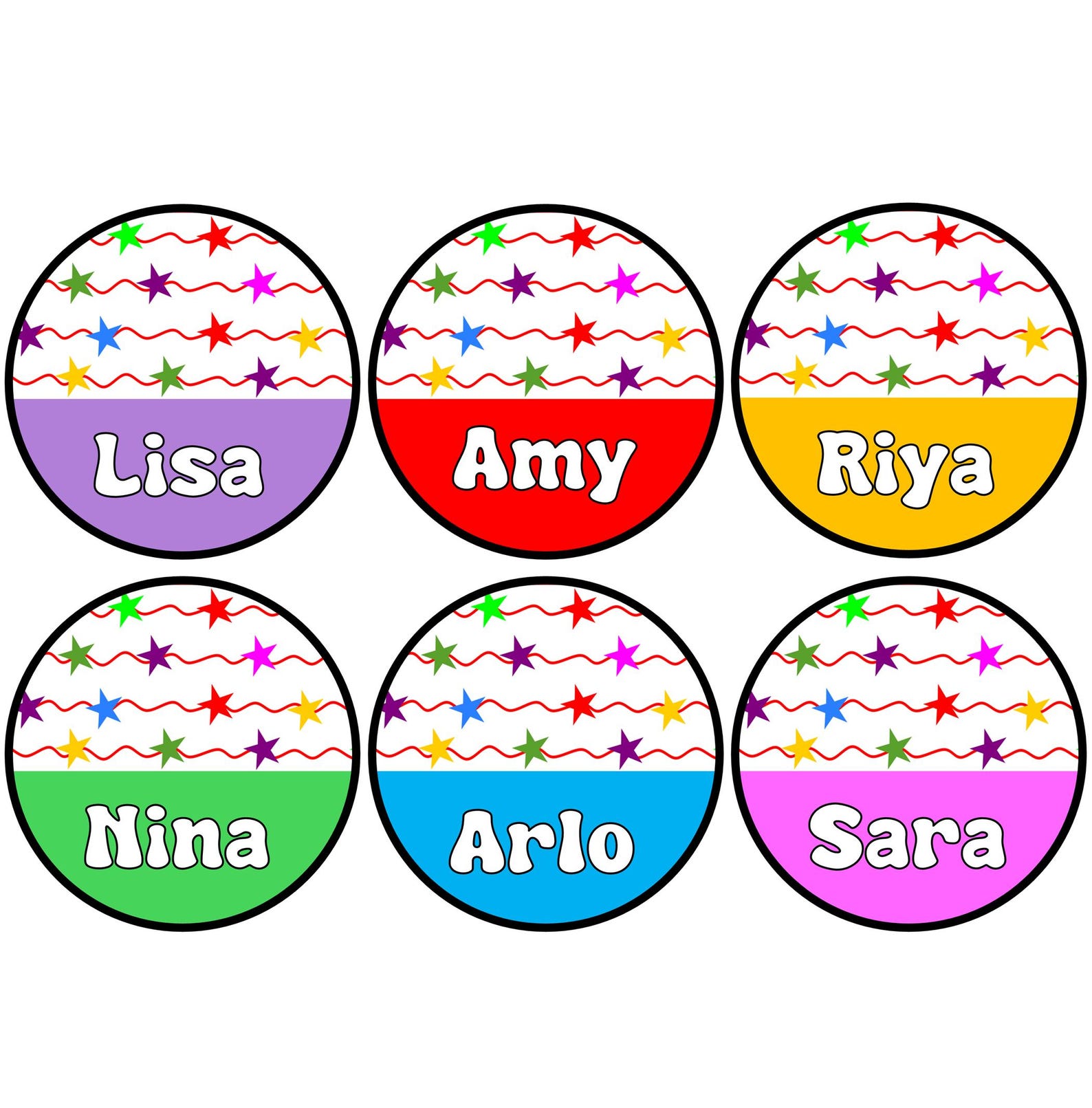 KG Nametags, Back to School Printable Stars Student Name Tags, Round ...