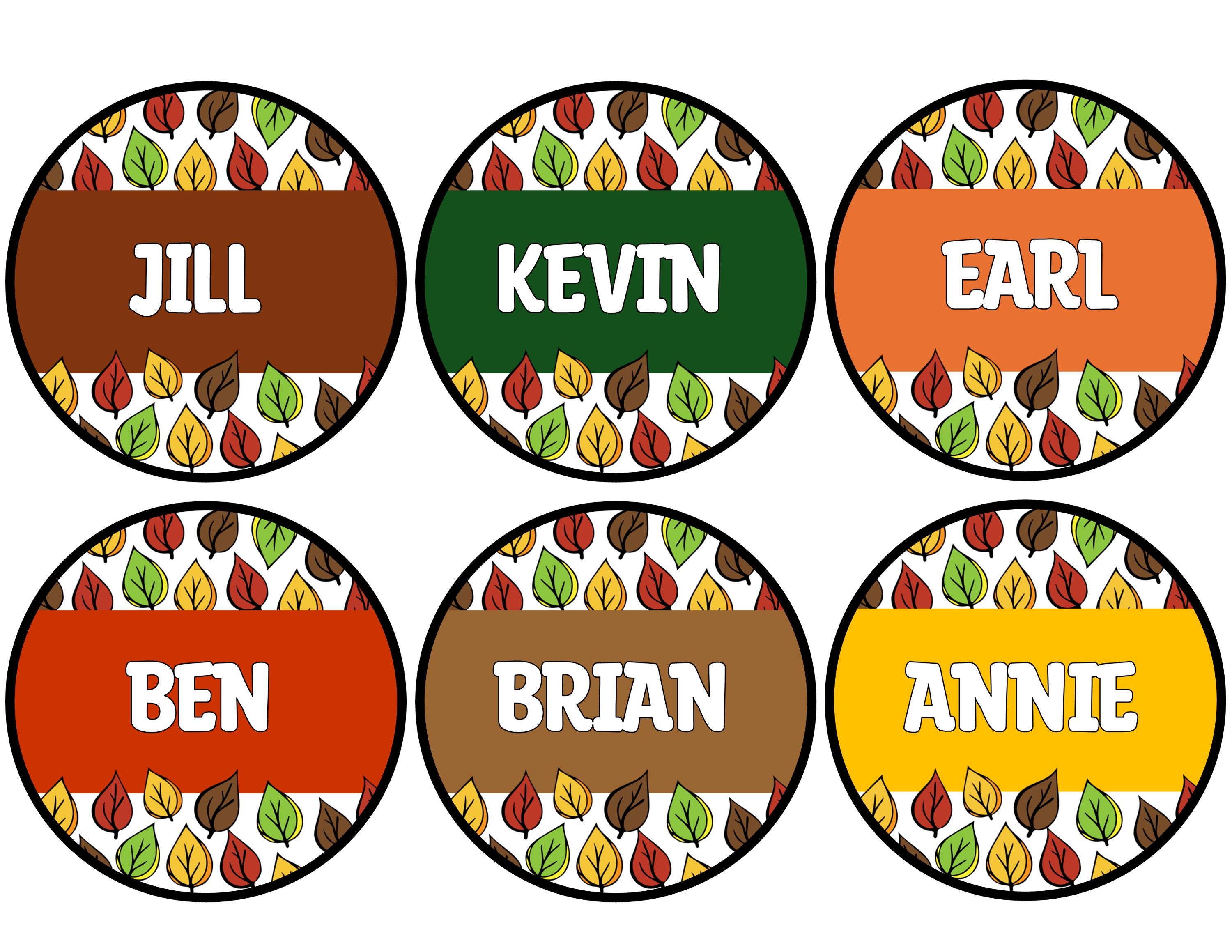 Round Autumn Student Name Labels, Fall Name Plates, Leaves Name Signs ...