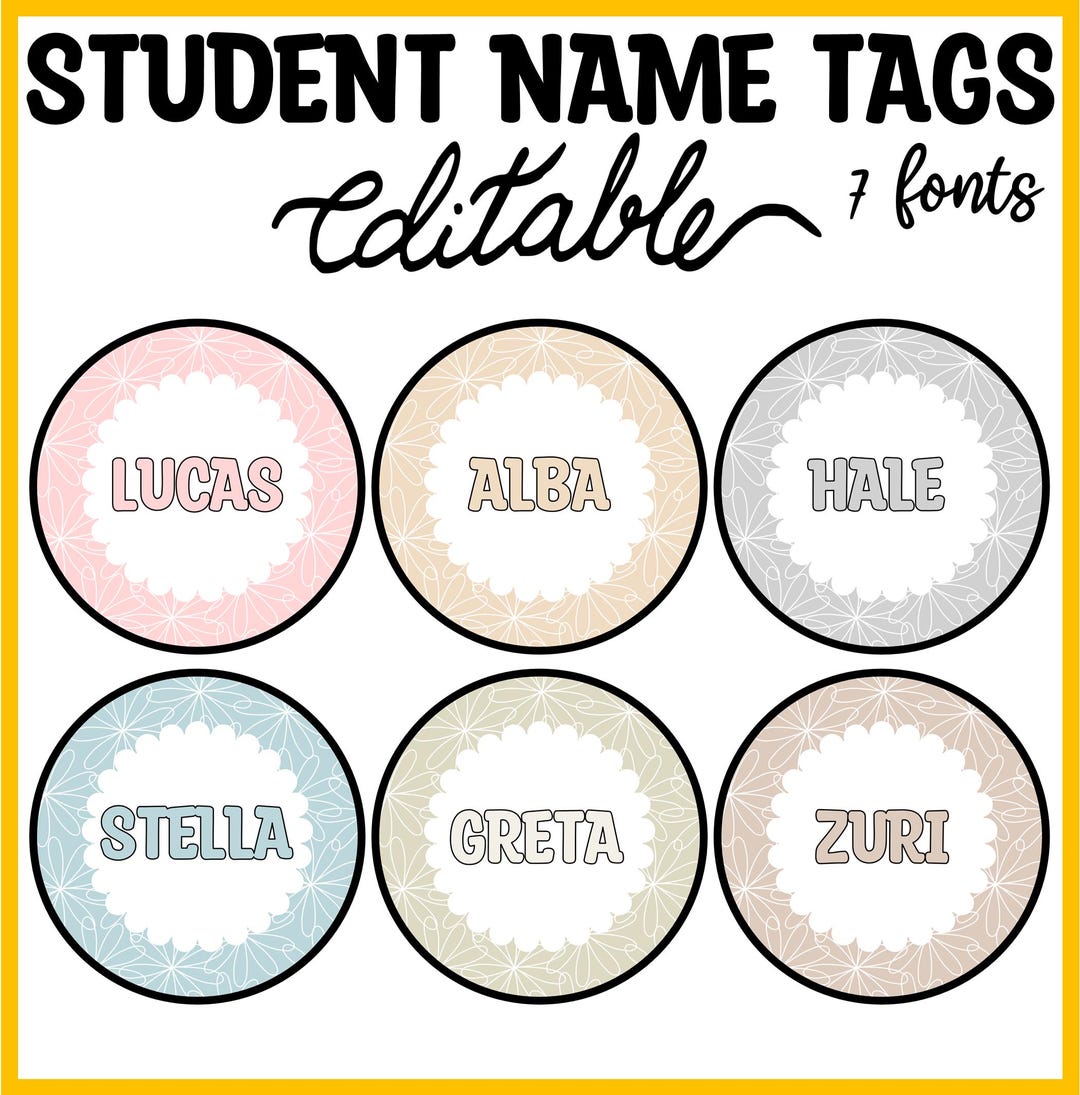 Printable Floral Name Labels, Circle Boho Student Name Plates, Name ...