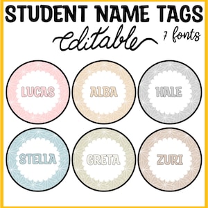Printable Floral Name Labels, Circle Boho Student Name Plates, Name ...