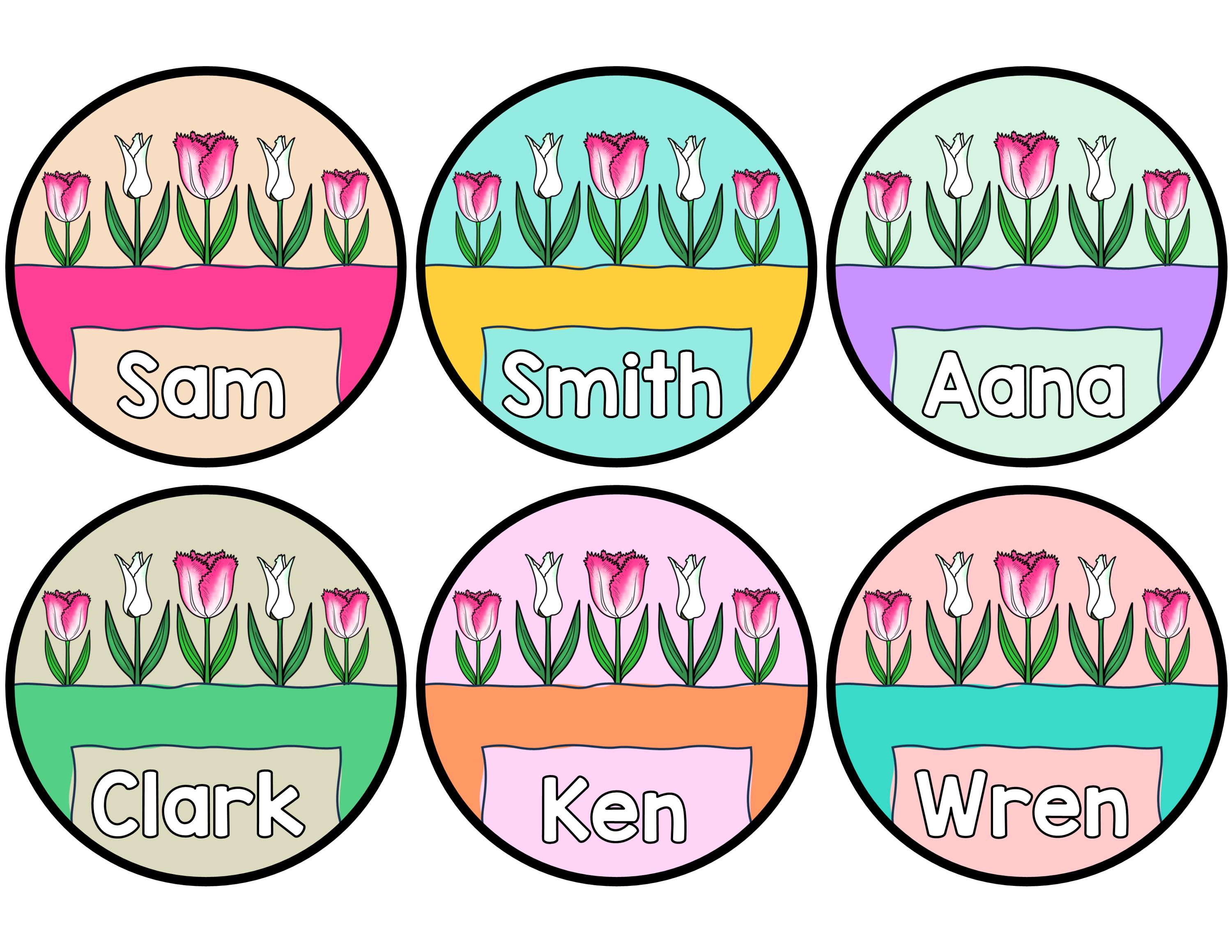 Spring Nametags, Printable Yellow Tulip Student Name Labels, Floral ...