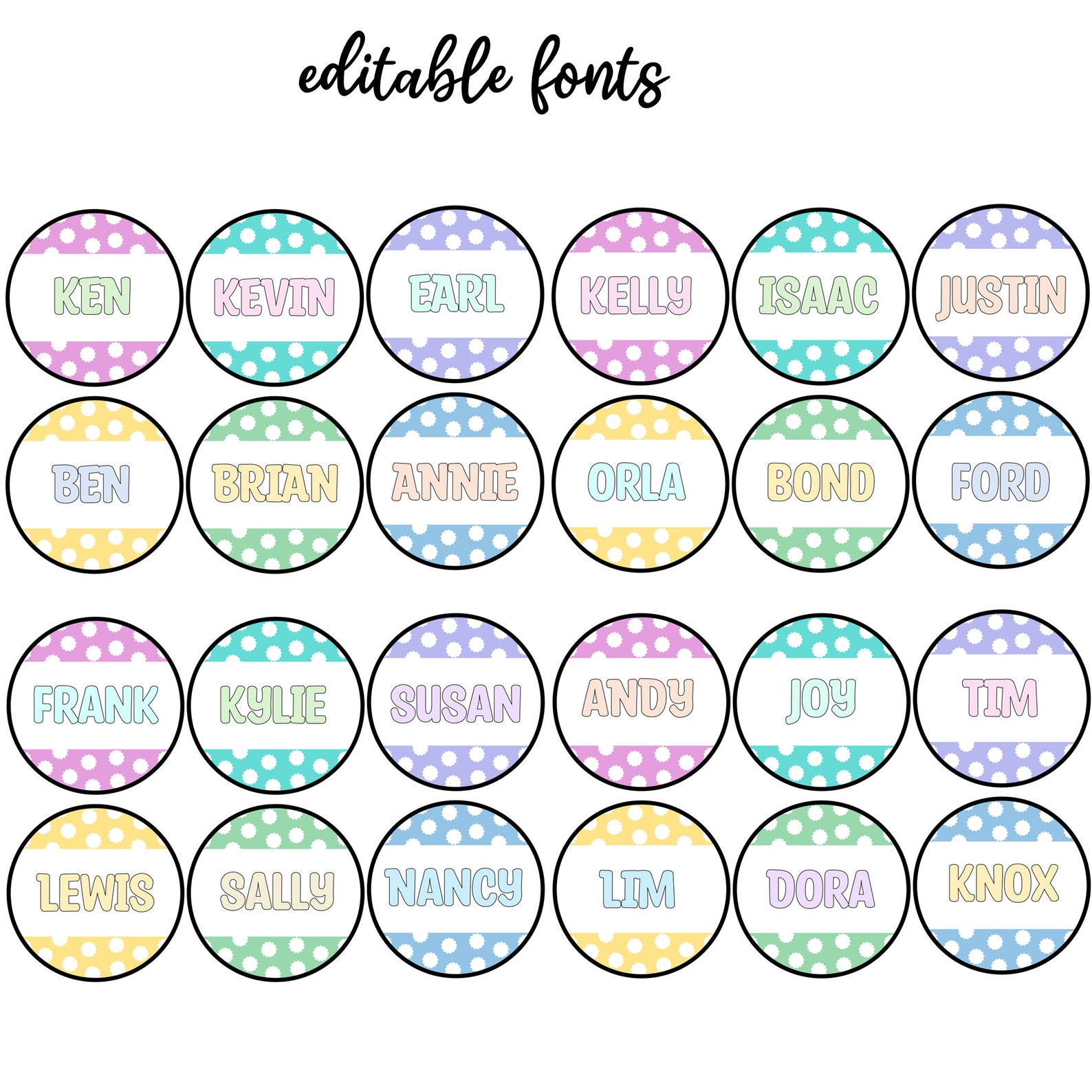 Back to School Round Name Tags, Printable Bright Student Name Tags ...