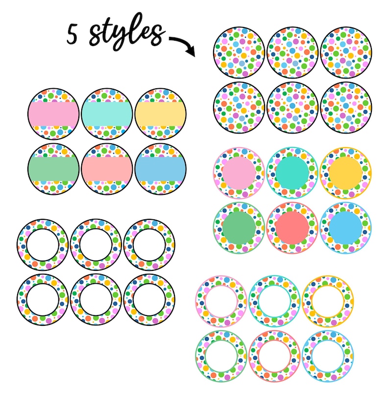 Printable Polka Dots Student Name Labels. Bright and Colorful Round ...