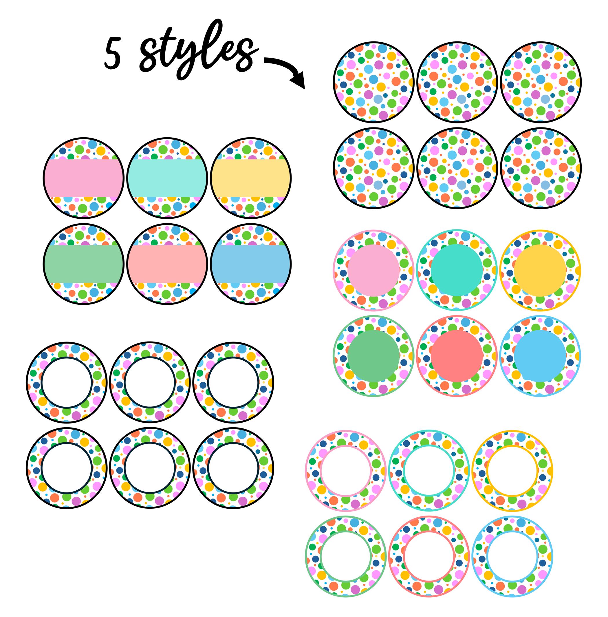 Printable Polka Dots Student Name Labels. Bright and Colorful Round ...