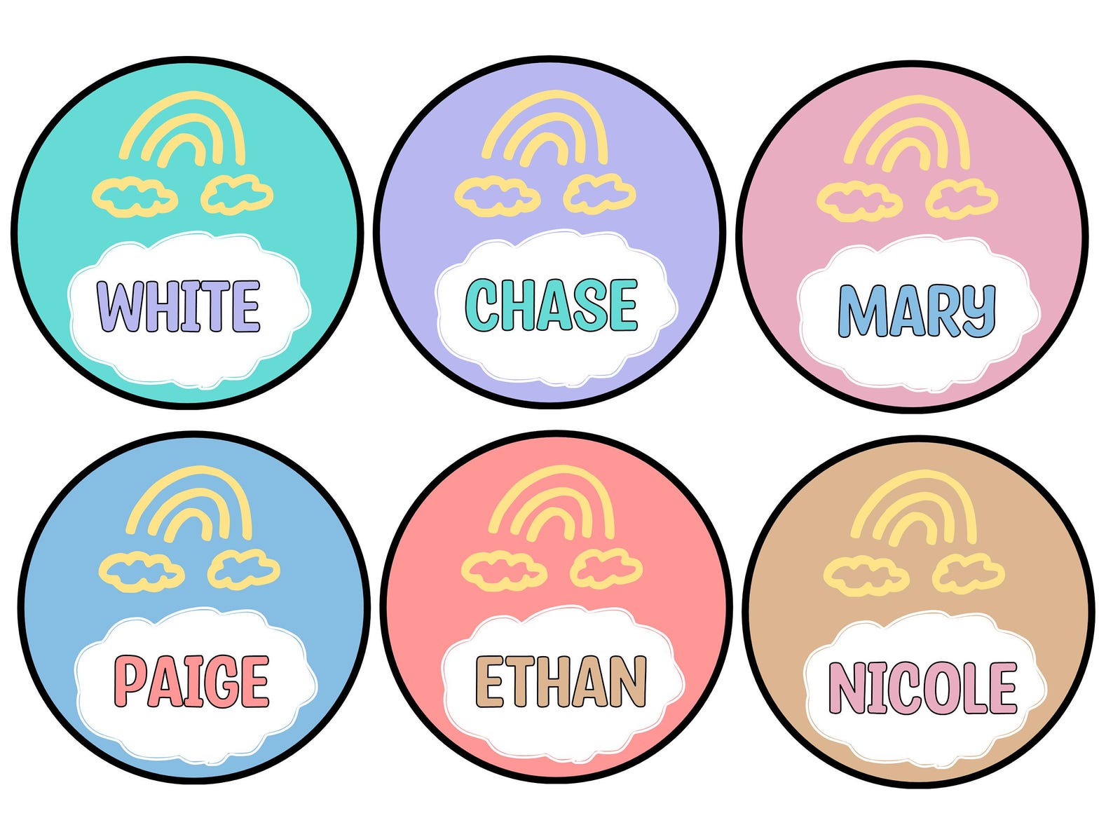 Back to School Rainbow Theme Round Student Name Labels, Bright Rainbow ...