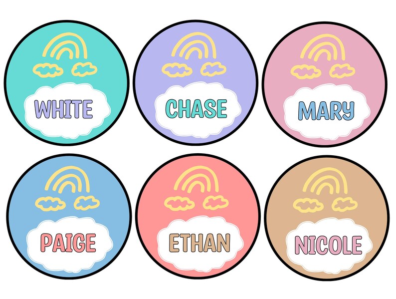 Back to School Rainbow Theme Round Student Name Labels, Bright Rainbow ...