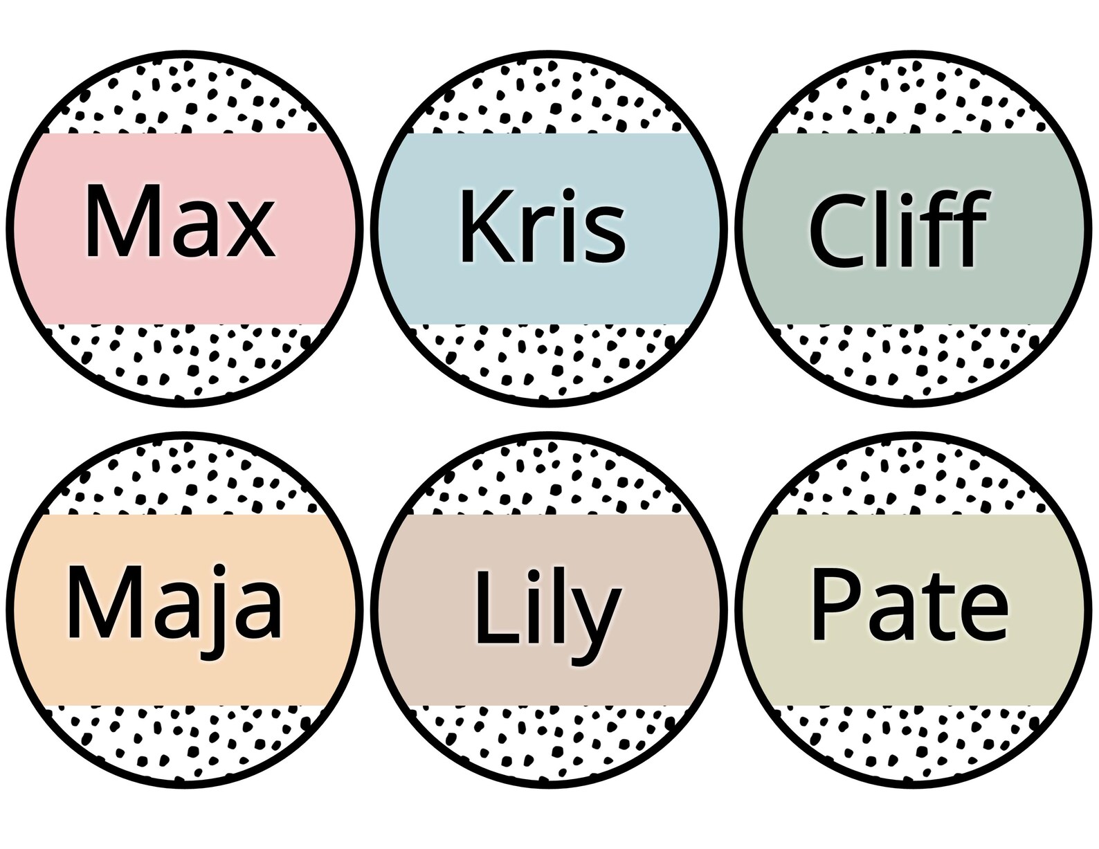 Printable Boho Spotty Neutral Student Name Labels, Round Student Name ...