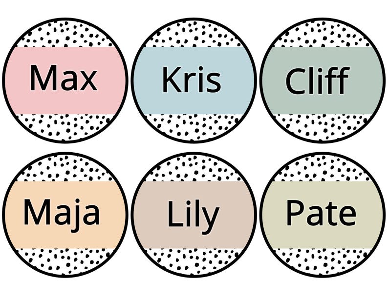 Printable Boho Spotty Neutral Student Name Labels, Round Student Name ...