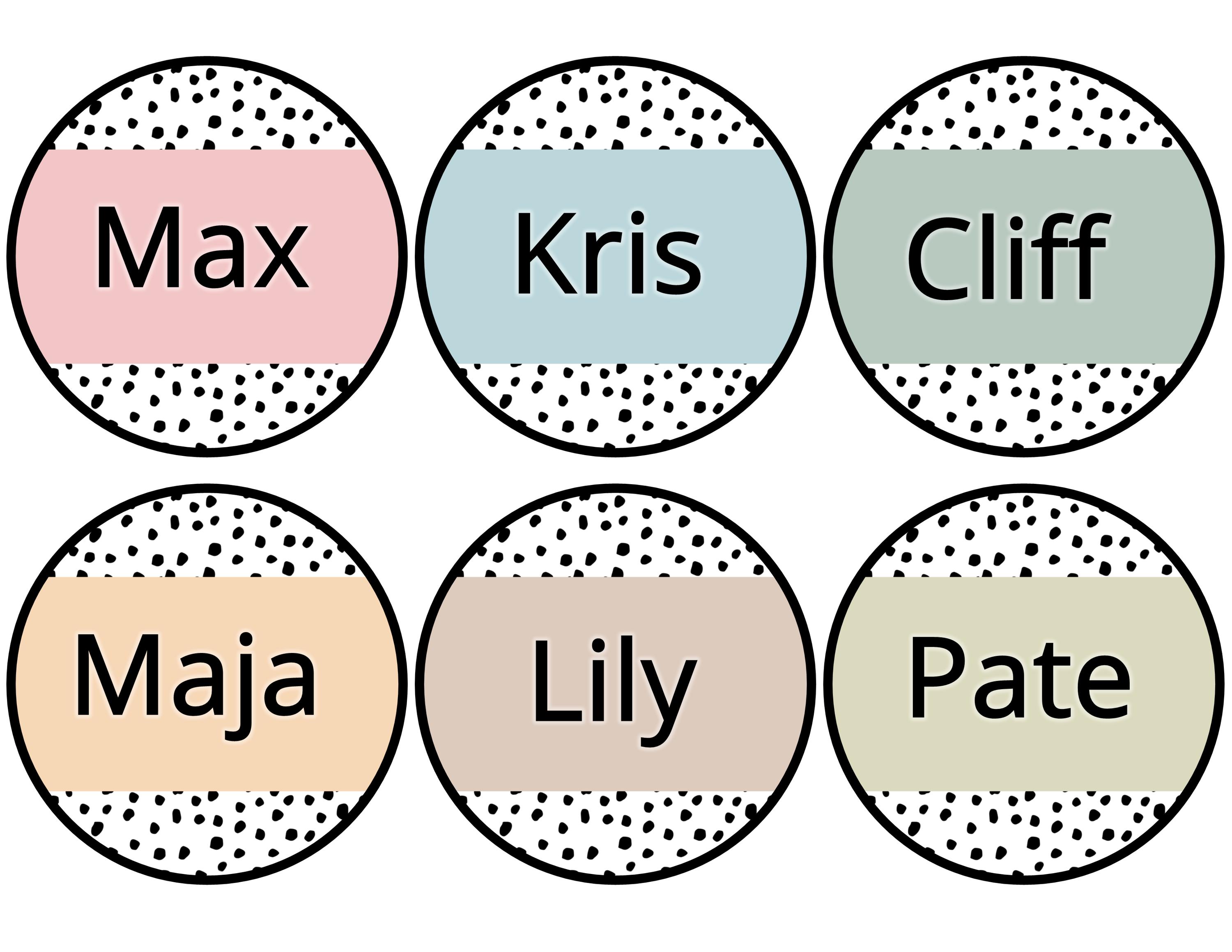 Printable Boho Spotty Neutral Student Name Labels, Round Student Name ...