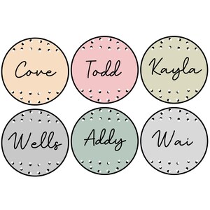 Printable Boho Neutral Student Name Labels, Editable Round Student Name ...