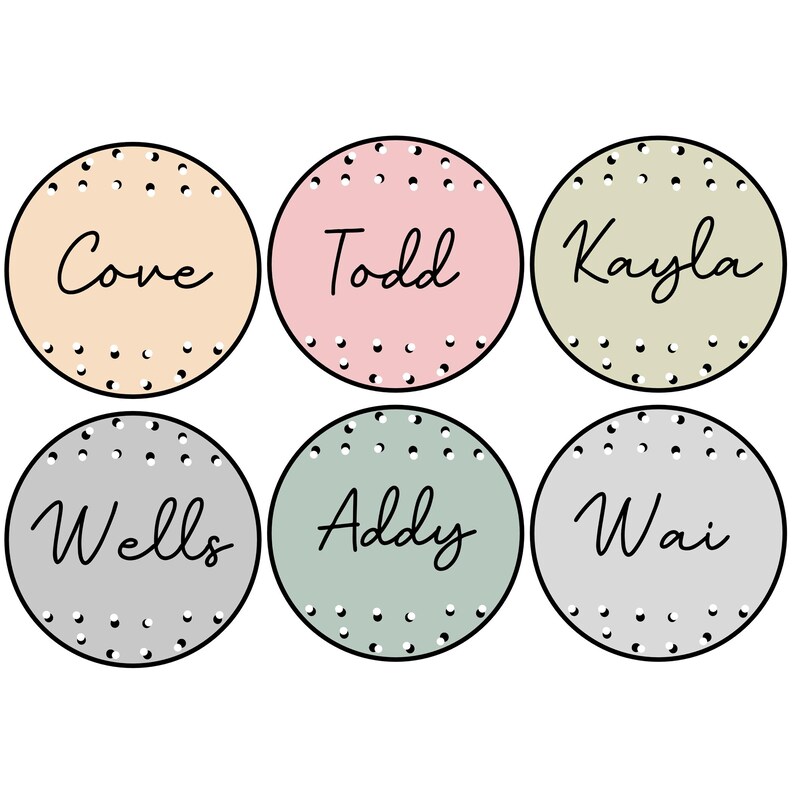 Printable Boho Neutral Student Name Labels, Editable Round Student Name ...