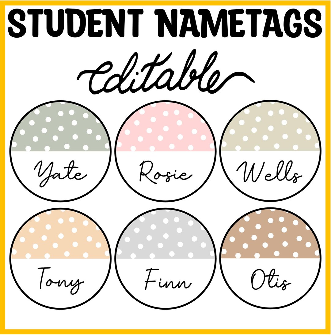 Printable Polka Dots Student Name Tags Printable, Editable Circular ...