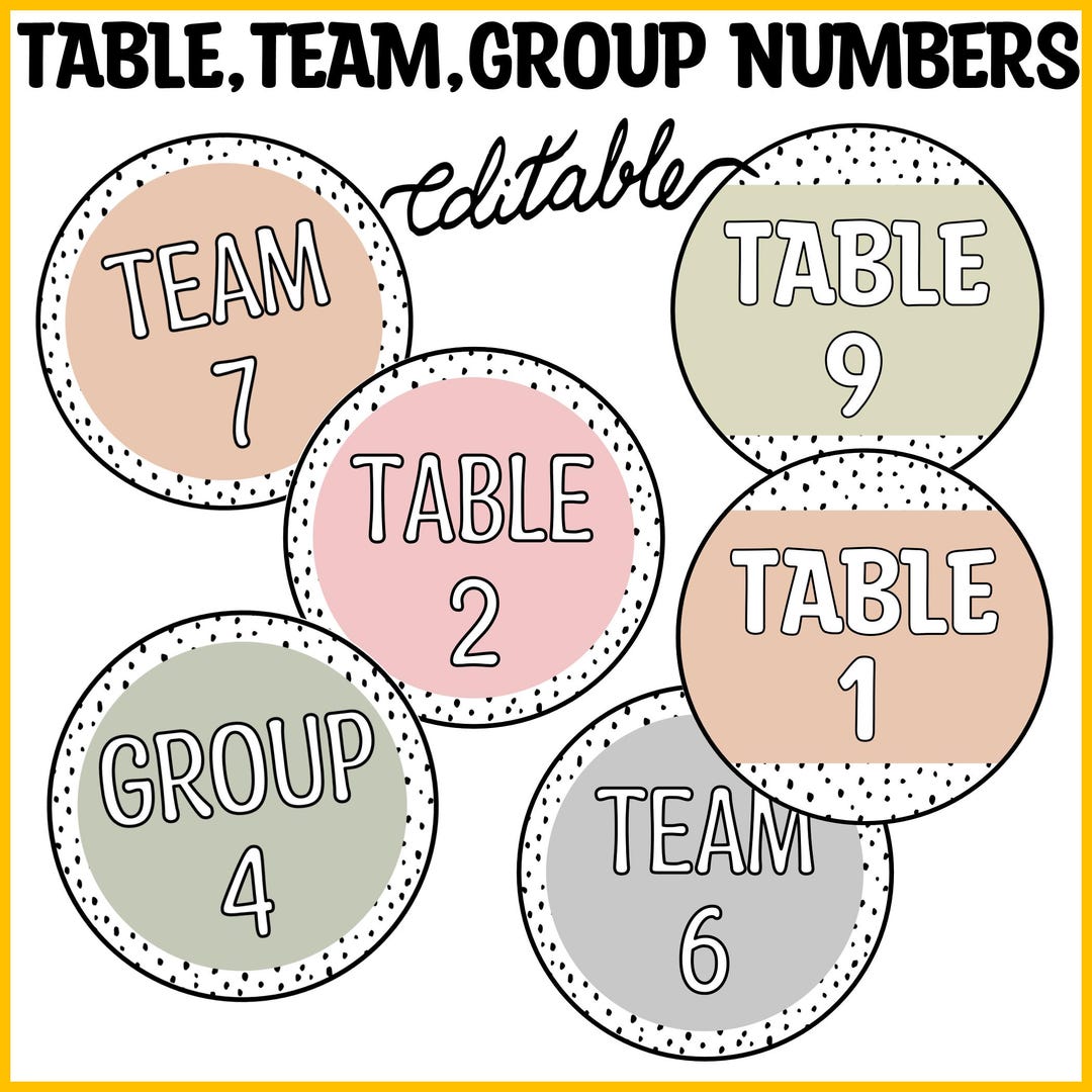 Editable Boho Neutral Spotty Table, Team and Group Labels, Table ...