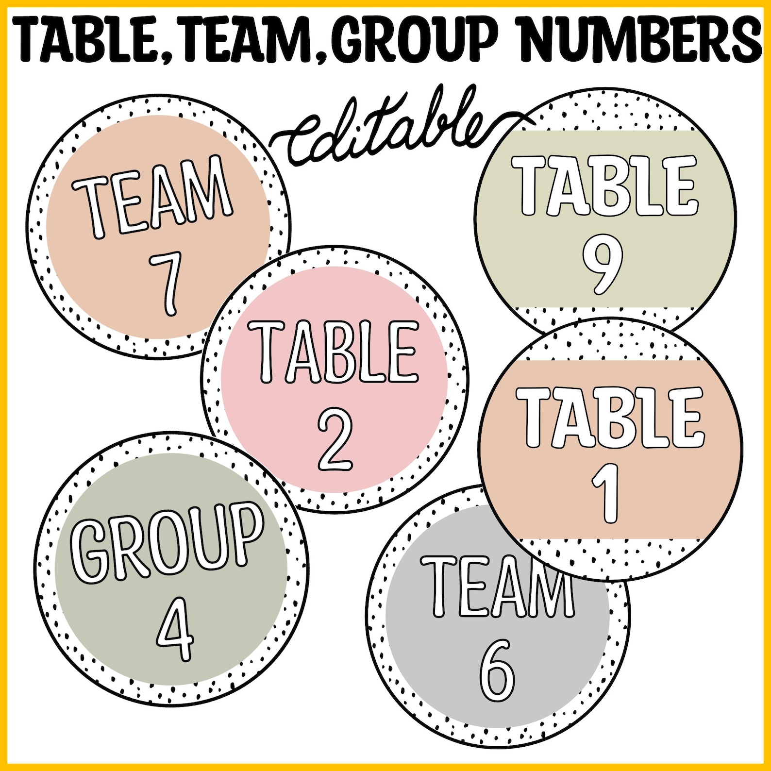 Editable Boho Neutral Spotty Table, Team and Group Labels, Table ...