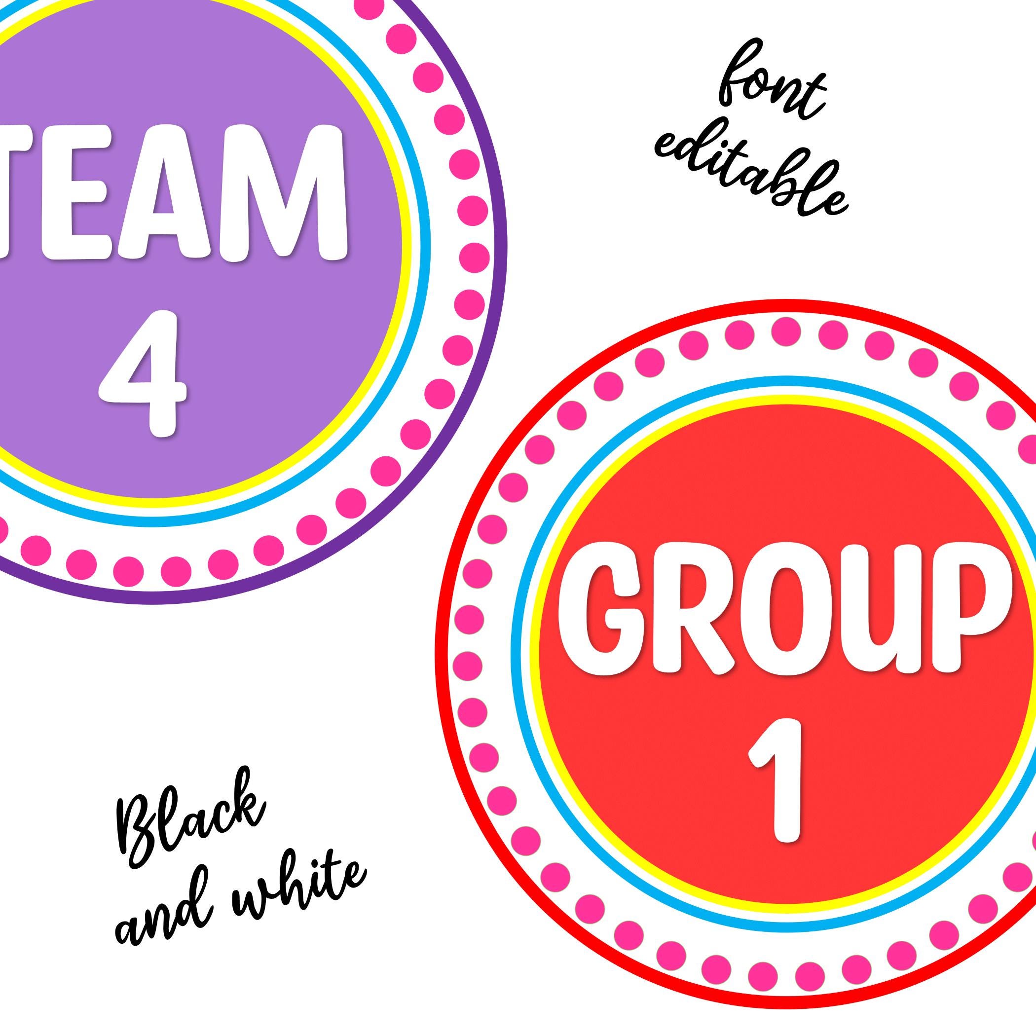 Printable Back to School Bright Table, Team and Group Numbers ...