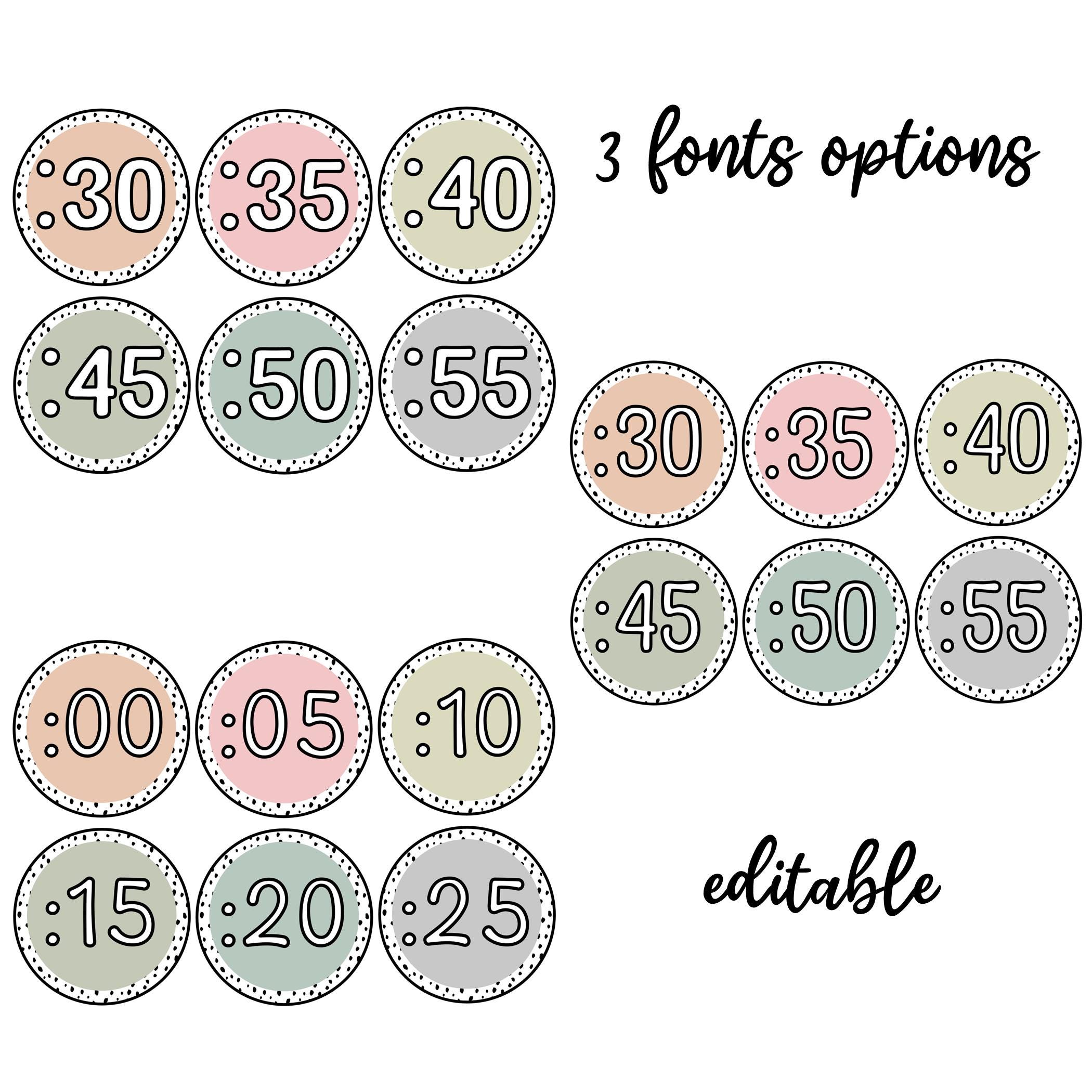 Printable Boho Neutral Spotty Clock Numbers Display, Editable Clock ...