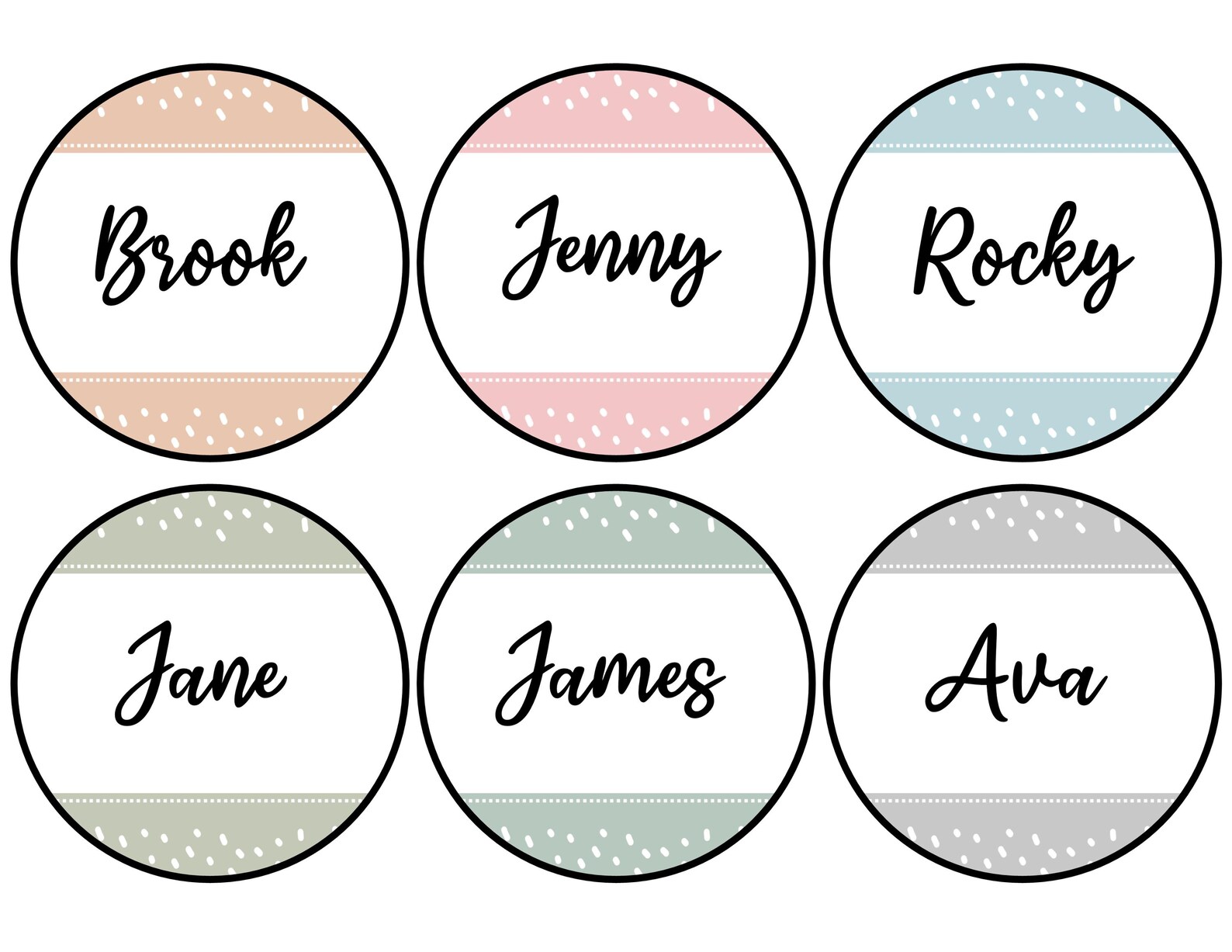 Printable Boho Neutral Spotty Round Student Name Labels, Circle Name ...