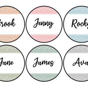 Printable Boho Neutral Spotty Round Student Name Labels, Circle Name ...