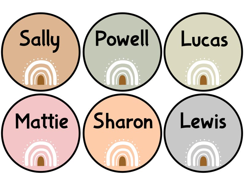 Printable Boho Rainbow Student Name Labels, Circle Rainbow Classroom ...