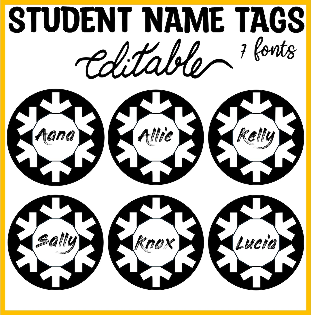 Black and White Name Tags, Editable Bright Student Name Tags, Book Bin ...
