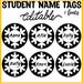Printable Black and White Student Checkered Name Labels, Editable Name ...