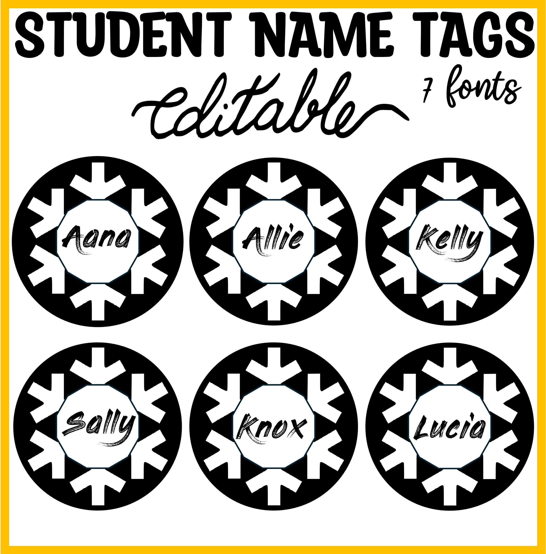 Black and White Name Tags, Editable Bright Student Name Tags, Book Bin ...