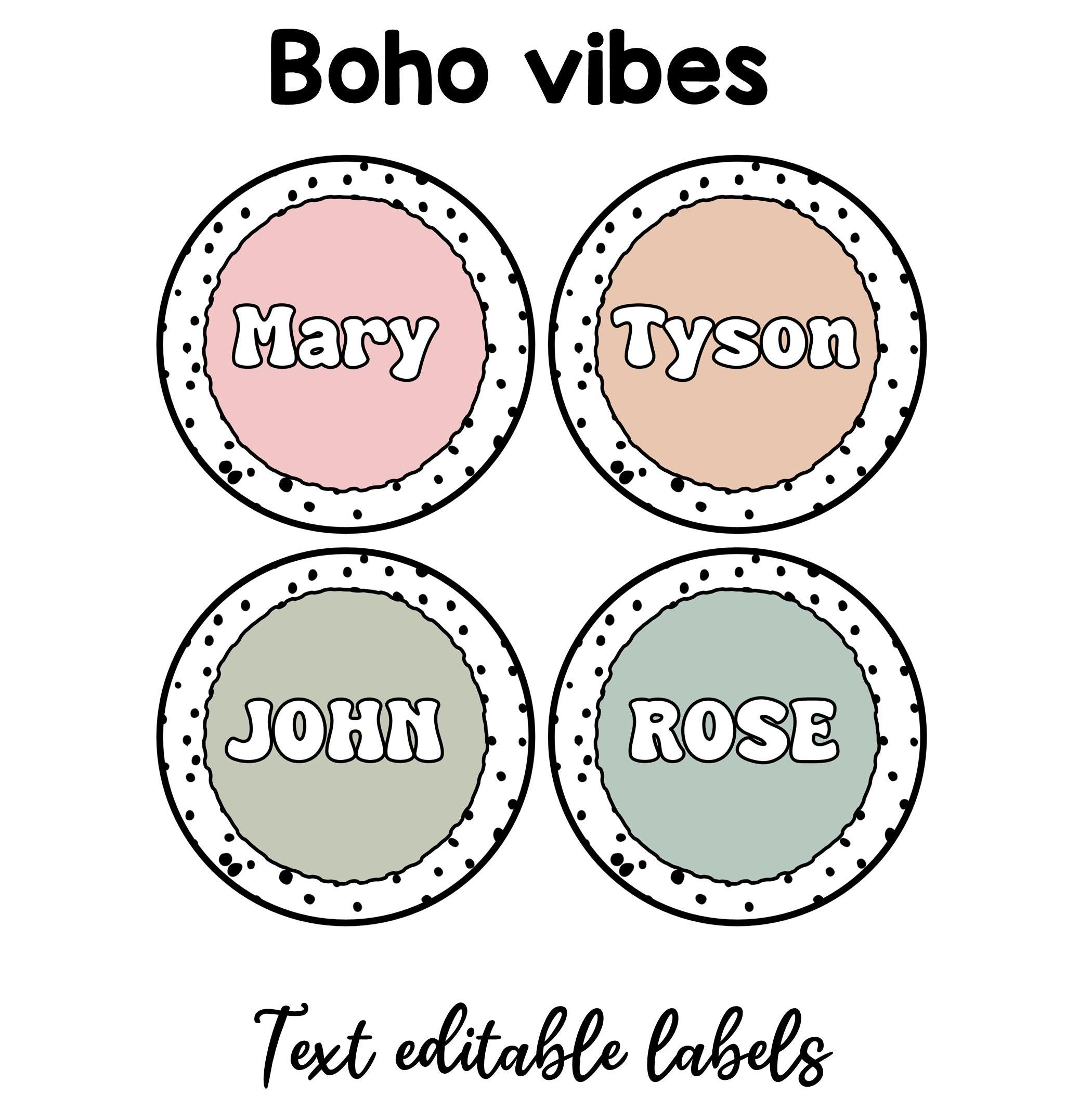 Printable Boho Neutral Spotty Student Name Labels, Back to School Kids ...