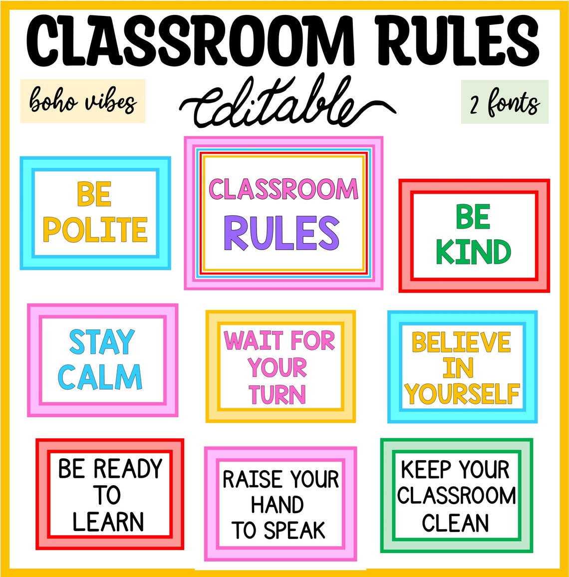 Printable Bright Classroom Rules Labels, Editable Classroom Rules ...