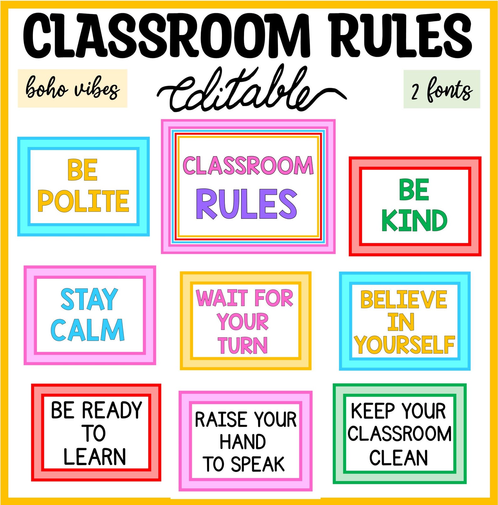 Printable Bright Classroom Rules Labels, Editable Classroom Rules ...