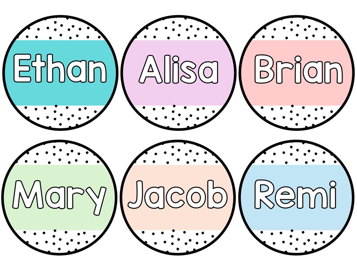 Printable Bright Colors Spotty Student Name Tags, Editable Circular ...