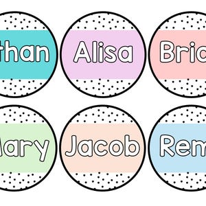 Printable Bright Colors Spotty Student Name Tags, Editable Circular ...