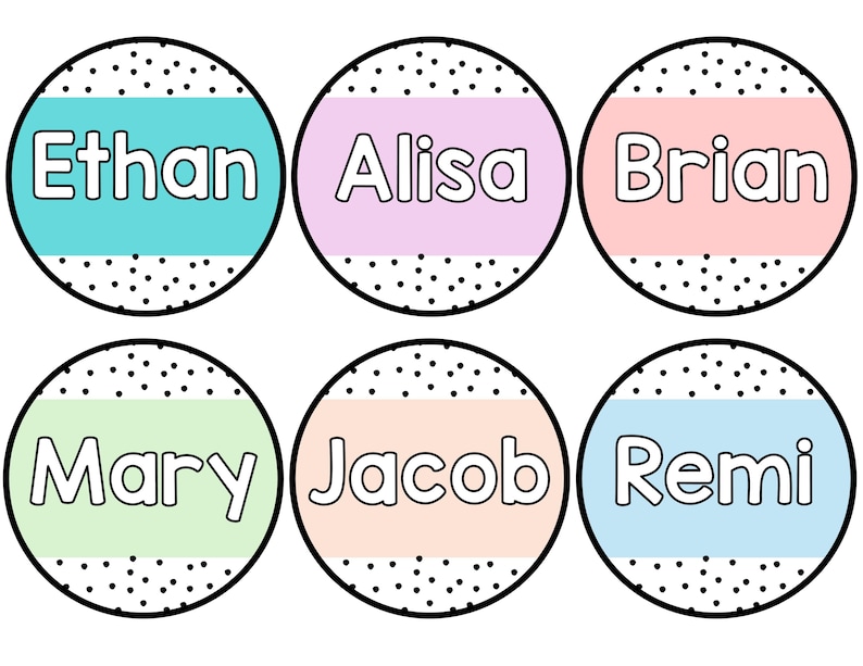 Printable Bright Colors Spotty Student Name Tags, Editable Circular ...