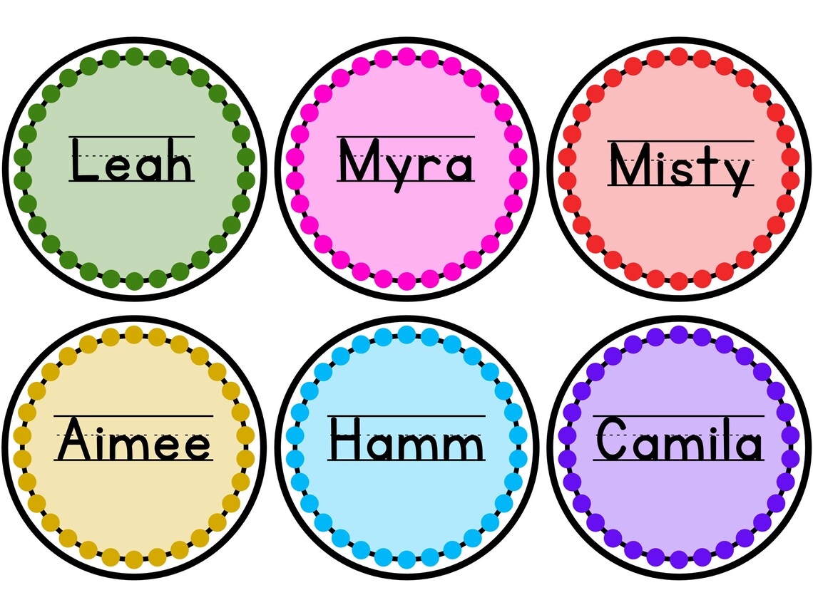 Printable Bright Round Student Name Labels, Circle Name Badges, Name ...
