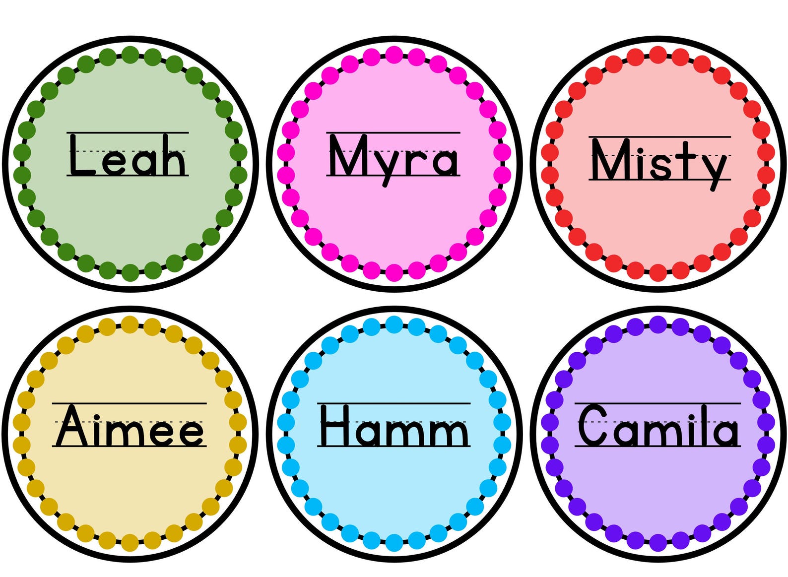 Printable Bright Round Student Name Labels, Circle Name Badges, Name ...