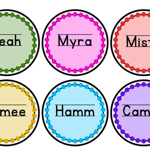 Printable Bright Round Student Name Labels, Circle Name Badges, Name ...