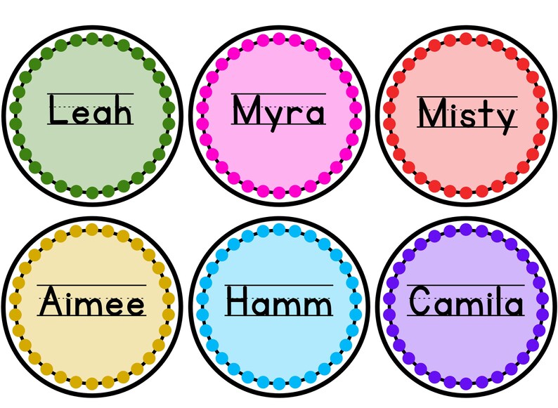 Printable Bright Round Student Name Labels, Circle Name Badges, Name ...