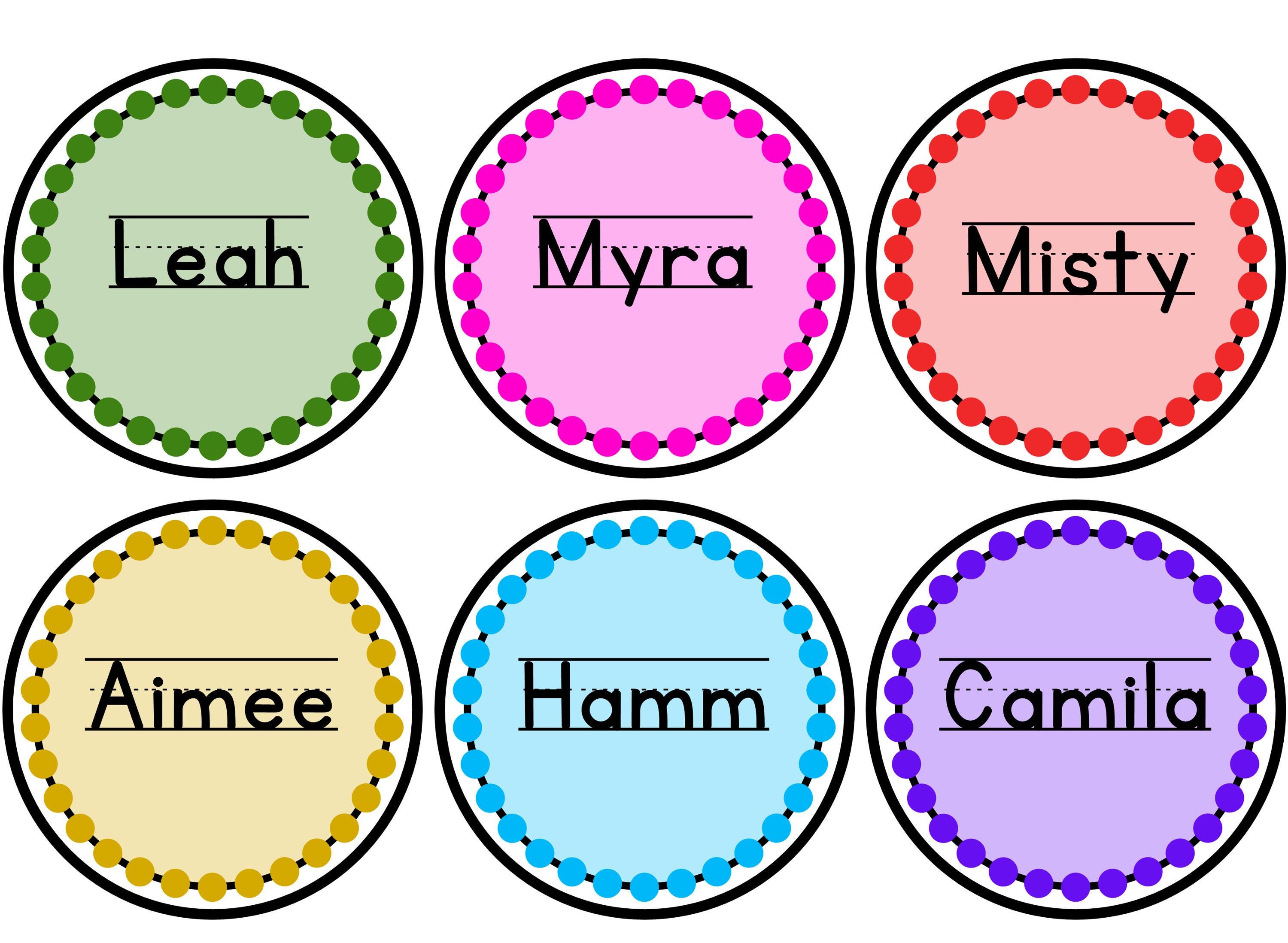 Printable Bright Round Student Name Labels, Circle Name Badges, Name ...