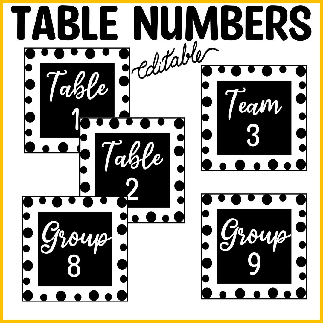 Printable Back to School Polka Dots Black and White Table, Team and ...