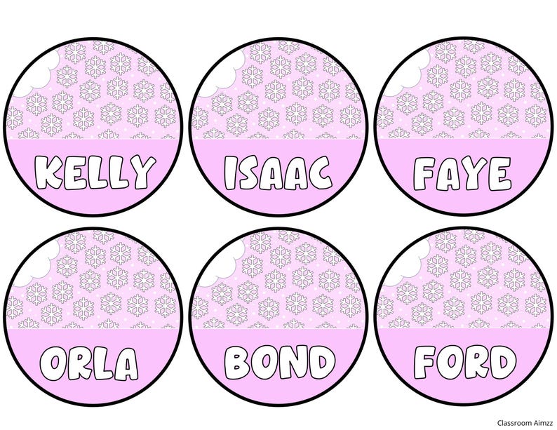 Pink Theme Snowflakes Student Name Labels, Pink Winter Classroom Labels ...