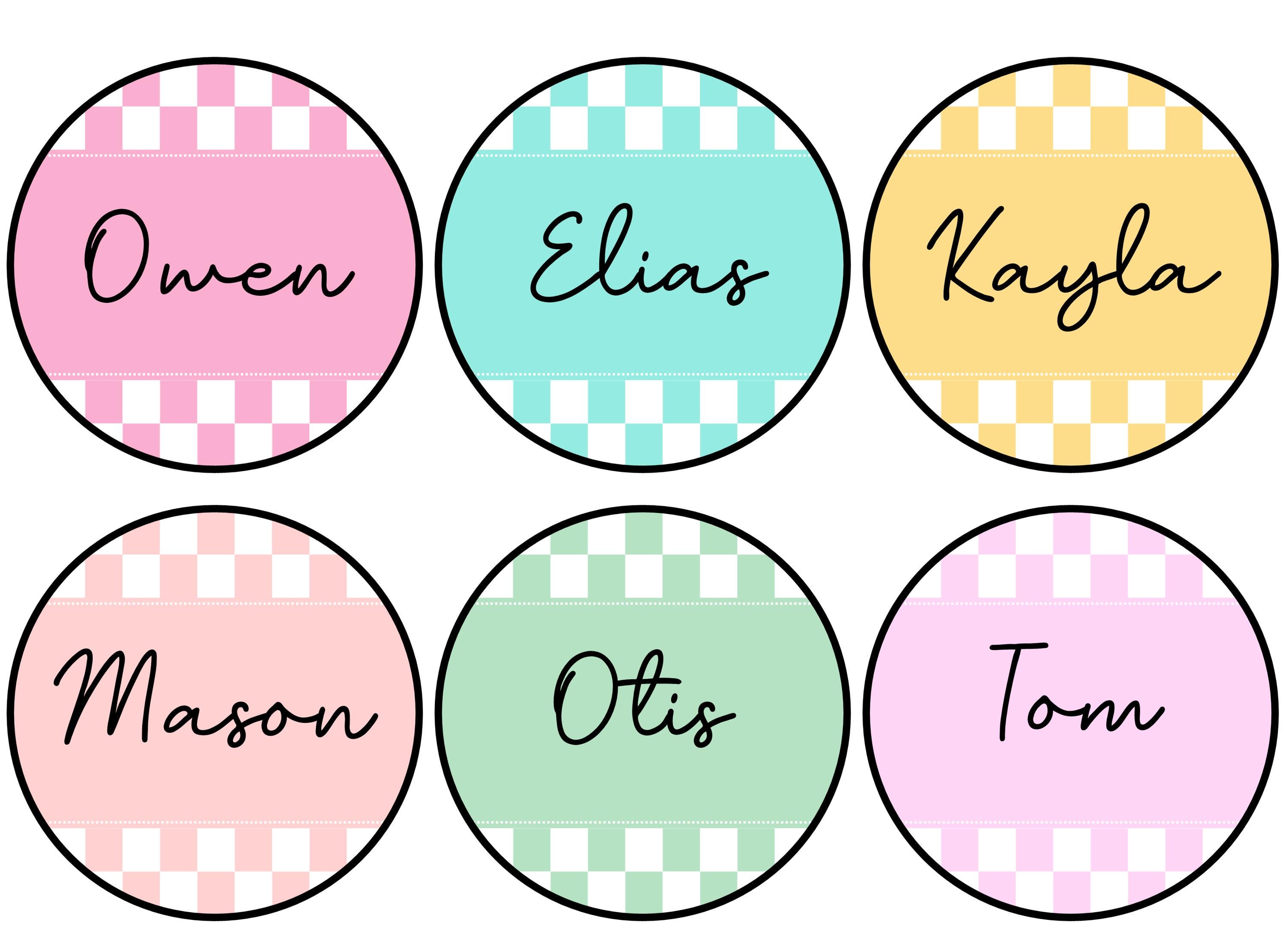 Boho Checkered Classic Student Name Labels,bright Colors Classroom ...