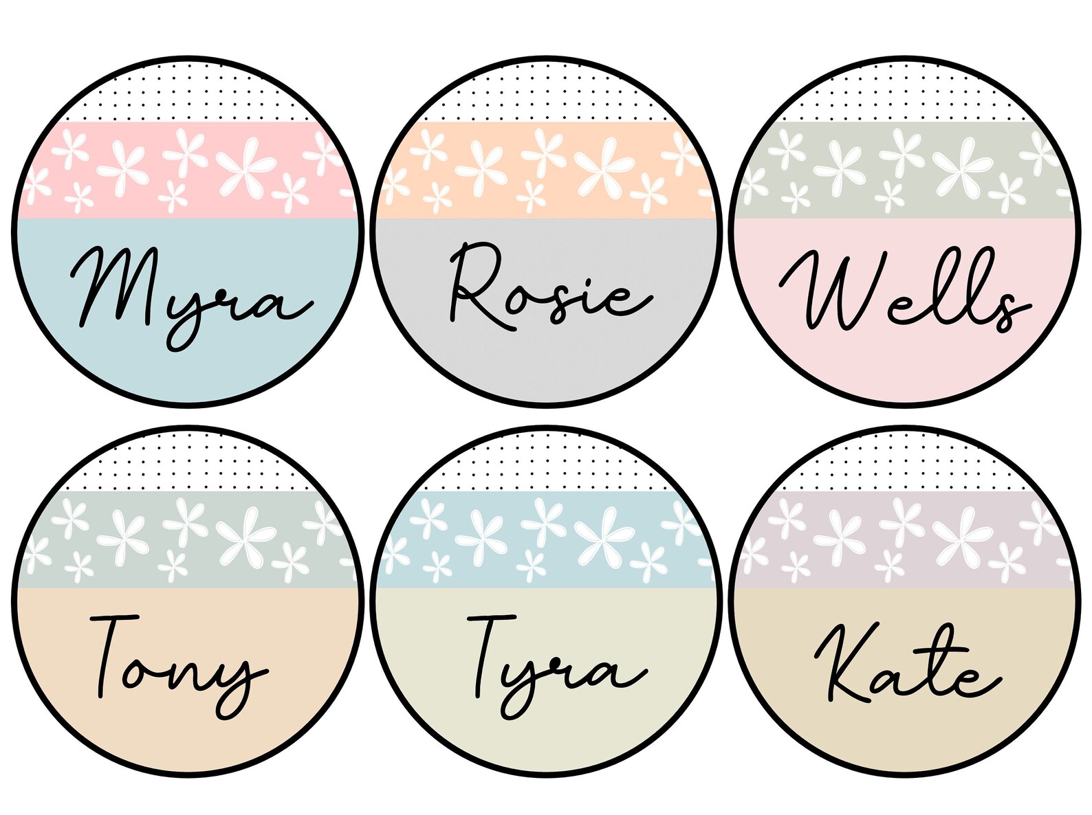 Printable Boho Dotty Floral Student Name Labels, Neutral Classroom ...