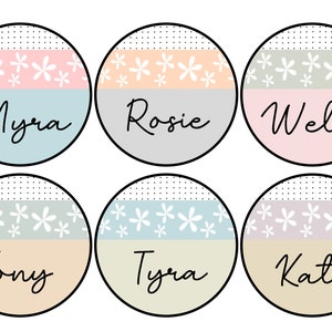 Printable Boho Dotty Floral Student Name Labels, Neutral Classroom ...