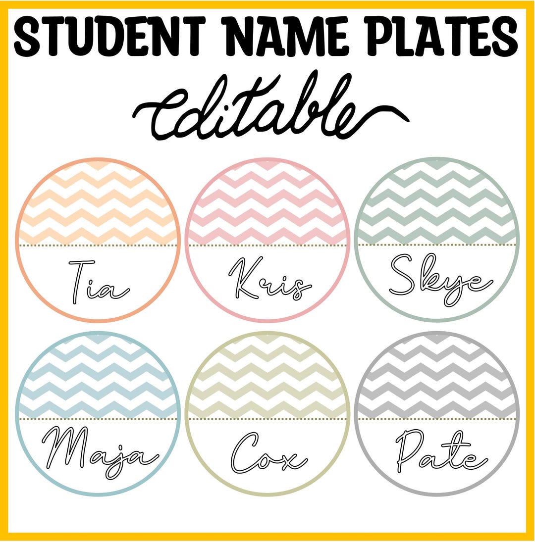 Back to School Printable Chevron Student Name Tags, Boho Nametags, Door ...