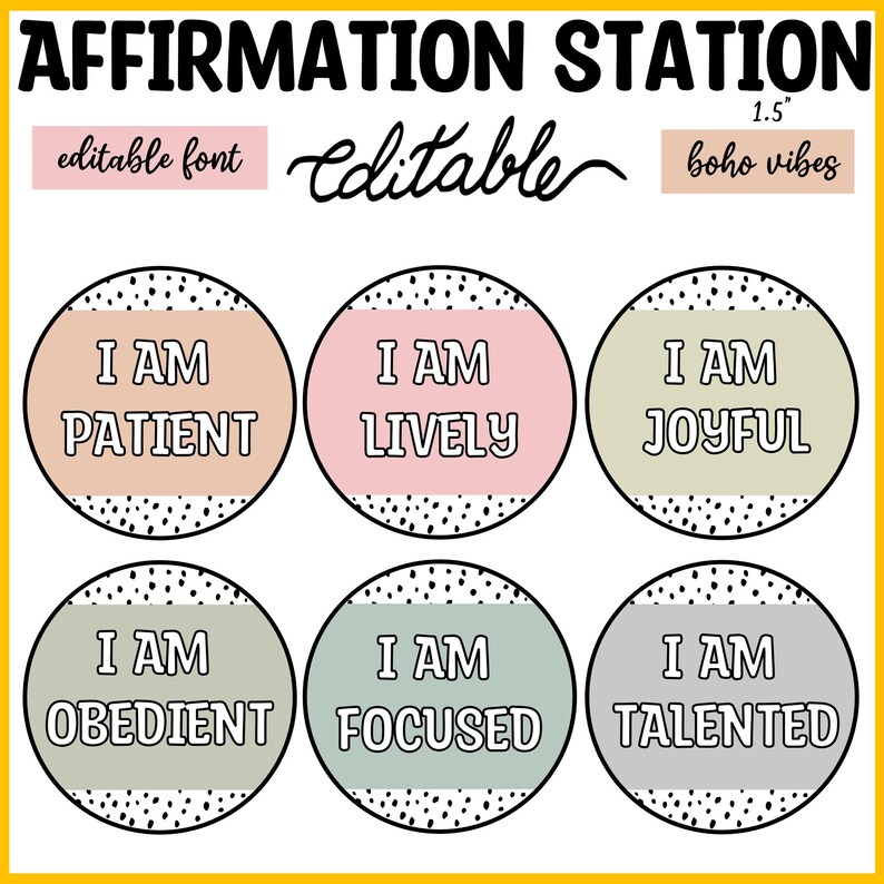 Printable Boho Neutral Spotty Student Affirmation Cards, Affirmation ...