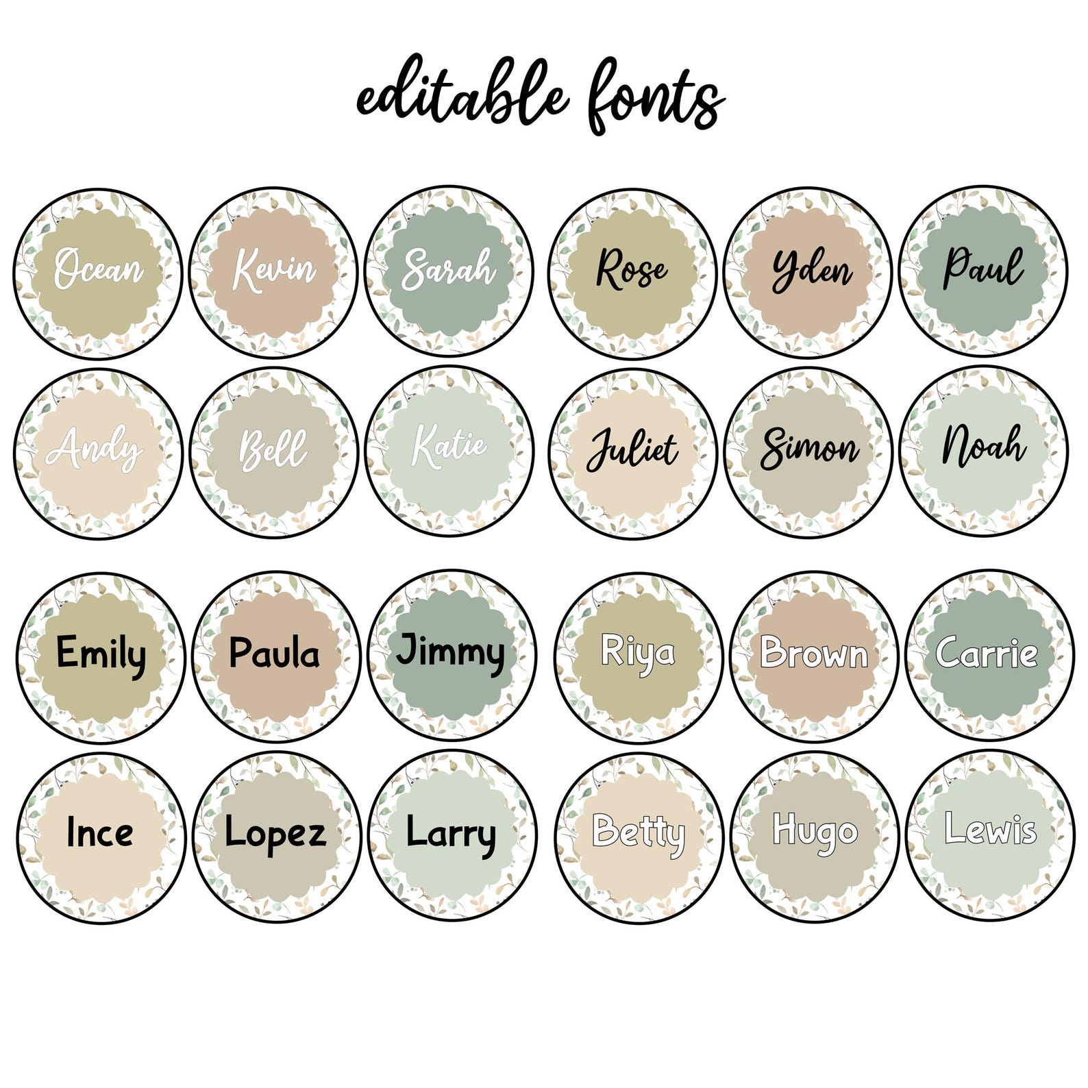 Printable Botanical Student Name Labels, Round Cubbies Labels, Boho ...